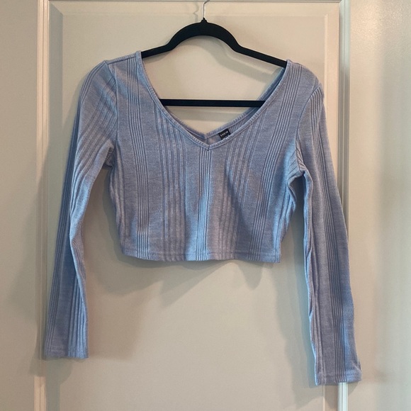 SHEIN | Tops | Shein Womens Light Blue Long Sleeve Crop Top | Poshmark